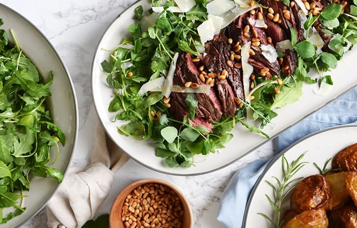 Tagliata Opskrift - lækker og nem italiensk tagliata med rucola og parmesan